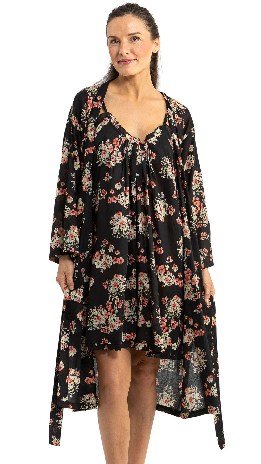 Dixie Black Floral Cotton Dressing Gown – THE NIGHTIE SHOP - Australia